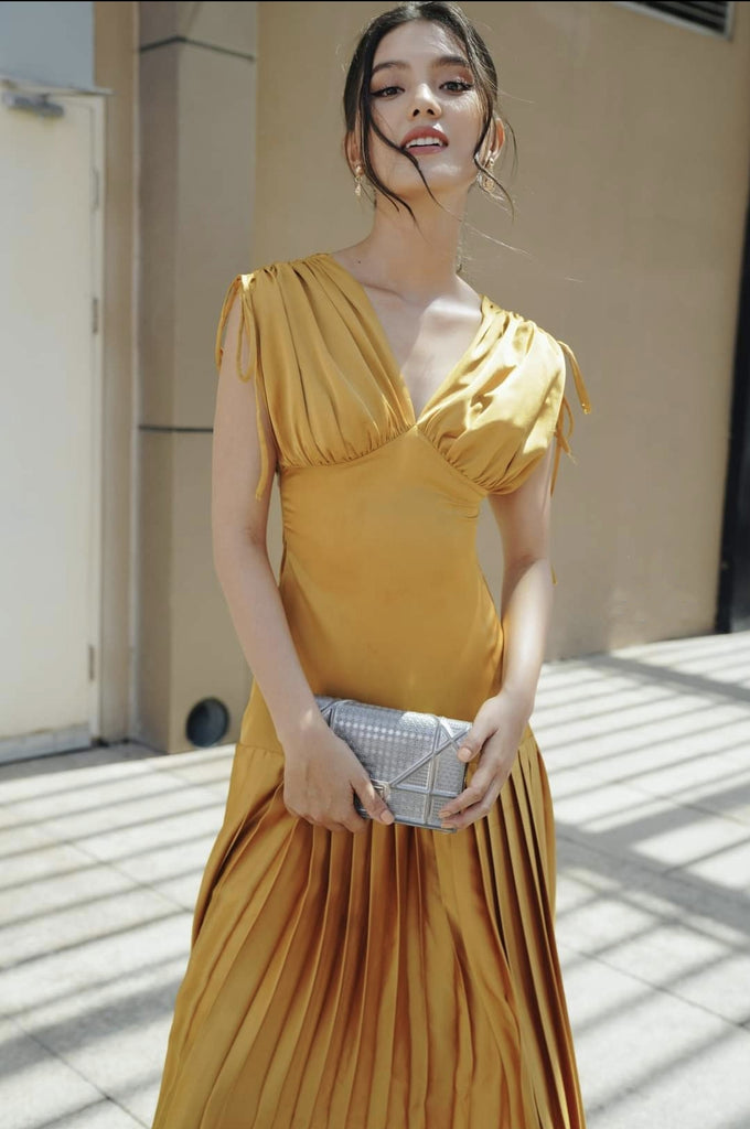 Maria Pleated Silk Dress – VAST